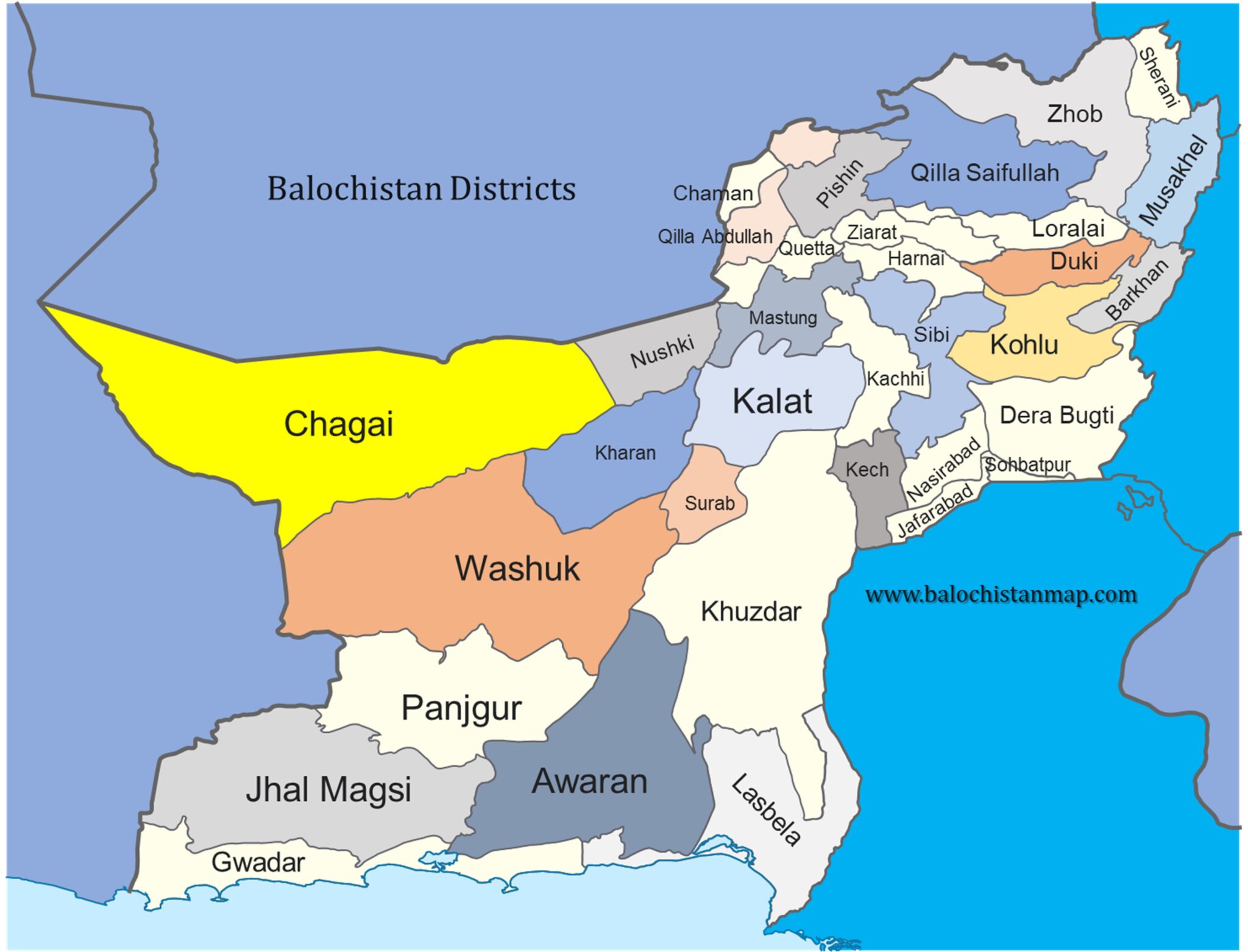 Districts of Balochistan, Pakistan - Balochistan Map
